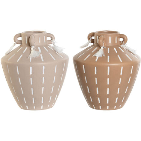 Vaso Home ESPRIT Marrone Marrone Chiaro Ceramica Coloniale Frange 15,5 ...