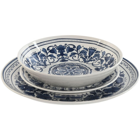 Servizio di Piatti Home ESPRIT Azzurro Bianco Porcellana Arabo 27 x 27 ...