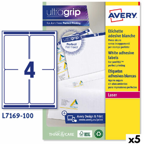 Etichette per Stampante Avery L7169 Bianco 100 fogli 99,1 x 139 mm (5 ...