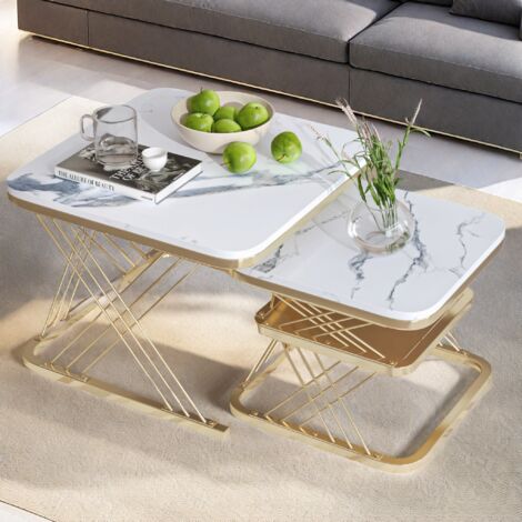Set di 2 tavolini da caffè moderni, tavolini quadrati eleganti con ...