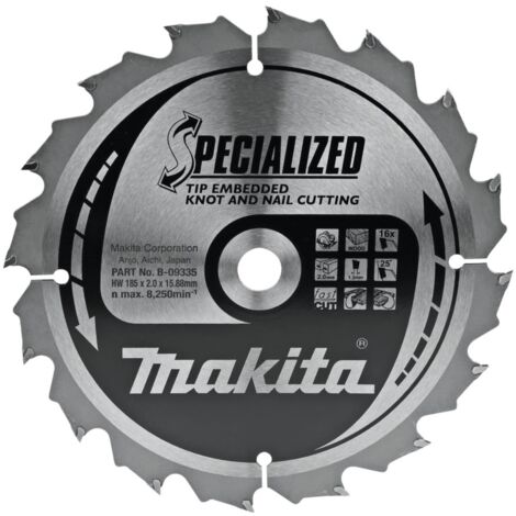 Lama circolare Makita, tagliente incassato 185 x 15,88 mm - 16 denti