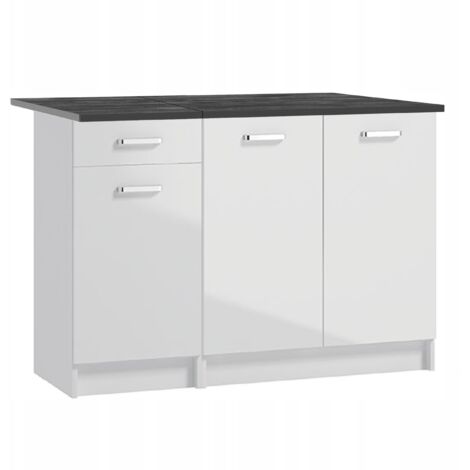 STAMAR Meuble de Cuisine - 120 x 46 x 83 cm - Blanc Brillant - Avec ...