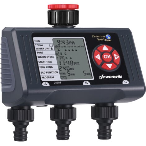DEWENWILS Programmateur d'arrosage extérieur 3 voies - 4 programmes par zone- minuteur d ...