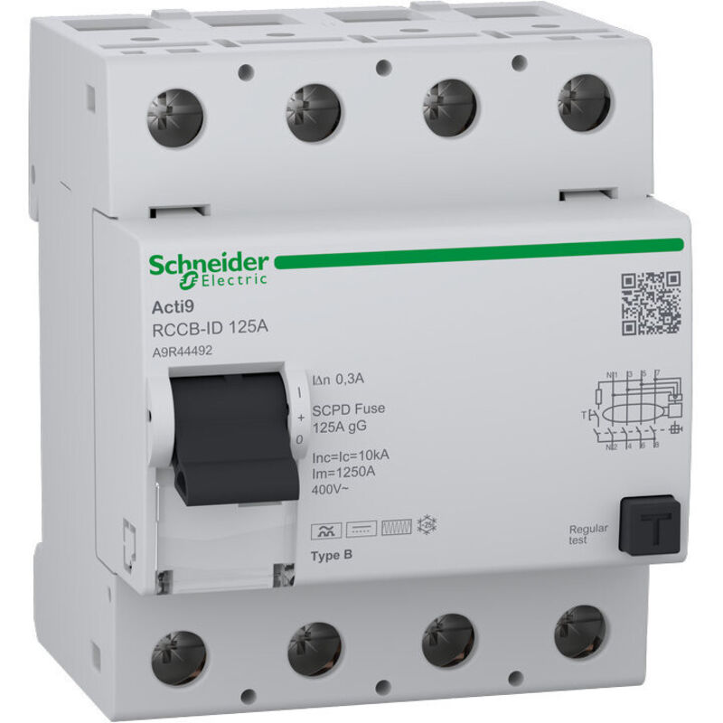 Acti9 RCCB-ID - interrupteur différentiel - 4P - 125A - Type B - 300mA ...