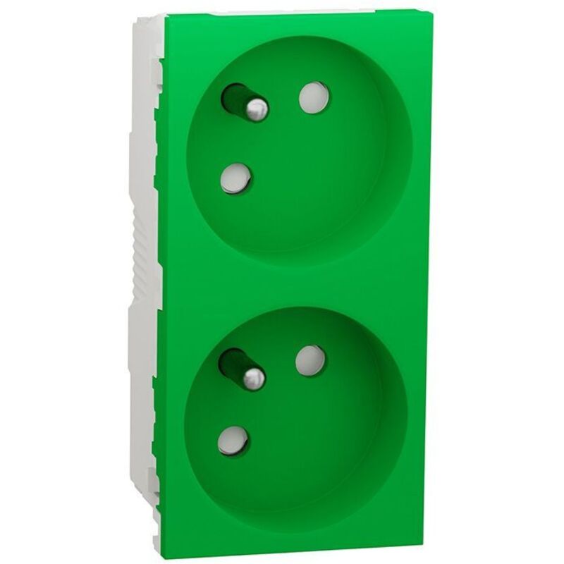 Unica - prise double 2P+T - FR - 45° - connexion rapide - Vert - méca ...