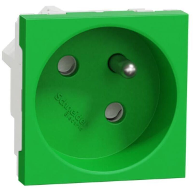 Unica - prise 2P+T - FR - 45° - raccord rapide traversant - Vert - méca ...