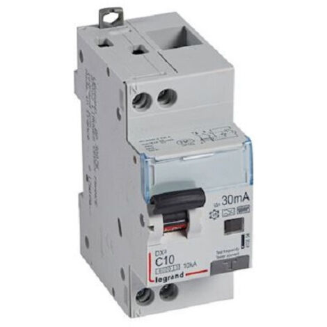 Disjoncteur différentiel monobloc DX6000 10kA arrivée haute et départ bas à vis U+N 230V 10A ...