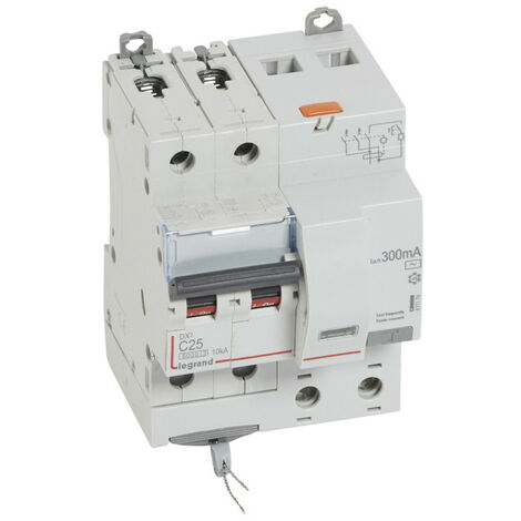 Disjoncteur différentiel monobloc DX6000 10kA arrivée haute et départ bas à vis 2P 230V à 400V ...