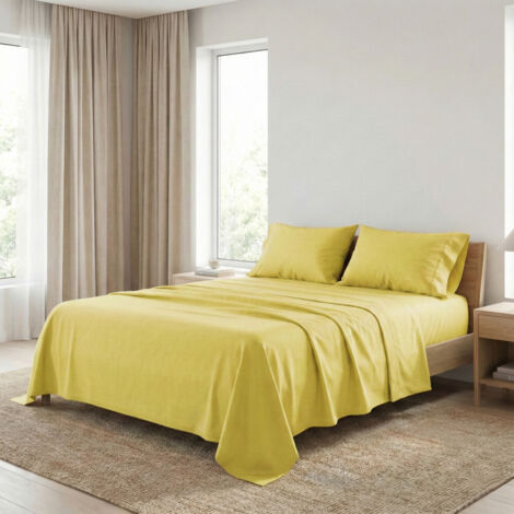 Set de Draps de Lit en Coton en couleur unie jaune STRONG fabriqué en ...