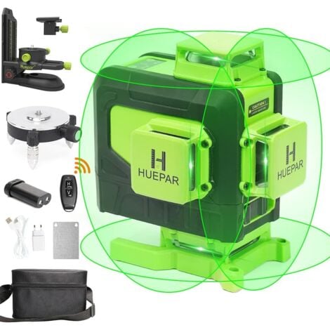Nivel láser verde 4D de 4 x 360°, autonivelante, 16 líneas cruzadas, herramienta láser para ...