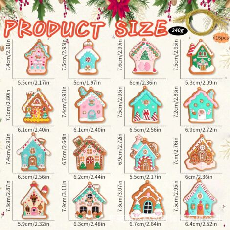 Juego de 16 adornos navideños de casitas de jengibre, ideales para ...