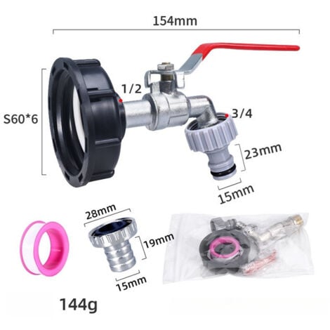 Robinet Cuve 1000L Avec Adaptateur Robinet Tuyau Arrosage, S60X6 IBC Raccord Robinet, Robinet de ...