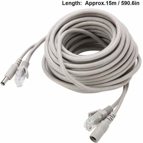 Câble combiné réseau et alimentation 15m avec connecteurs, rallonge ...