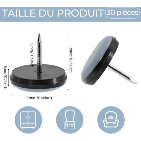 30 Pièces Patins pour Chaises 22mm en Téflon Patins pour Meubles Ronde ...