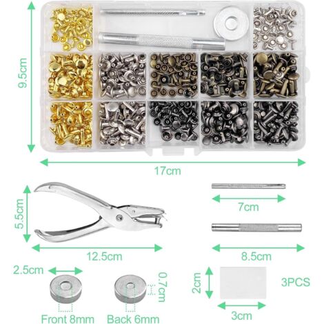 180 Paires de Rivets pour Cuir À Frapper, 3 Tailles Rivets Couture ...