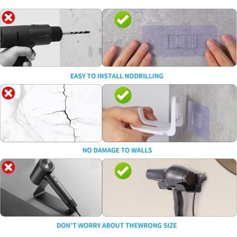 Support de sèche-cheveux avec rangement pour cordon, montage mural ...