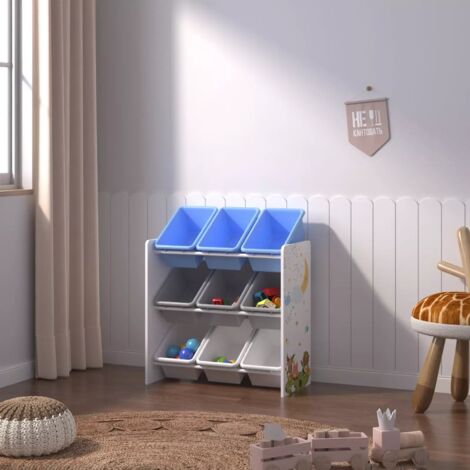 Kids Toy Storage Units, 3 Tier Toy Organiser Shelf with 6 Bins Boxes