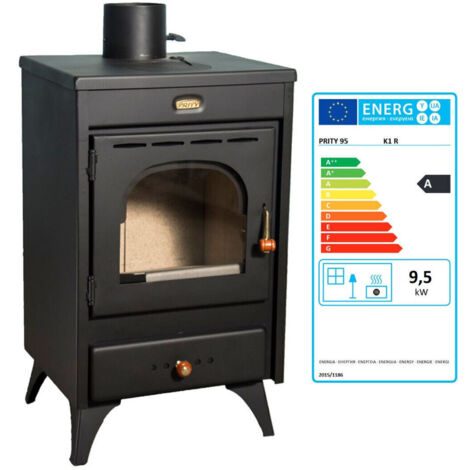 Stufa a legna Prity K1 R – 9,5 kW, Nero Grafite, Classe A, Design Compatto