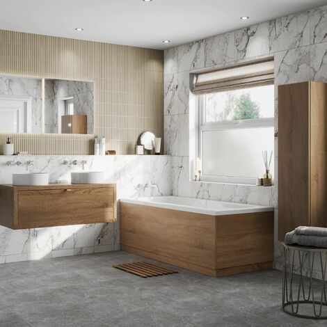 Bathroom Modern 1800mm Front Side Panel For Straight Bath Plinth Oak Finish
