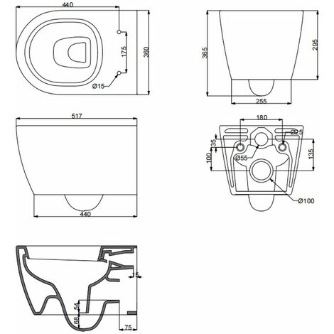 Modern Bathroom Wall Hung Toilet Pan Soft Close Seat Rimless White Gloss
