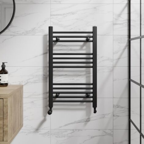 DuraTherm Matt Black Flat Straight Heated Towel Rail Bathroom Radiator ...