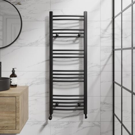 DuraTherm Matt Black Curved Heated Towel Rail Bathroom Radiator ...