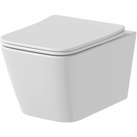 Modern Bathroom Wall Hung Rimless Toilet Pan Soft Close Square Seat ...