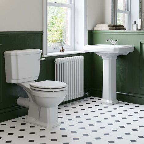 Traditional Cloakroom Suite Close Coupled Toilet WC 1 Tap Hole Basin ...