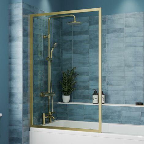 Luxura Square Framed Bath Shower Screen 800mm - Brushed Brass 6mm