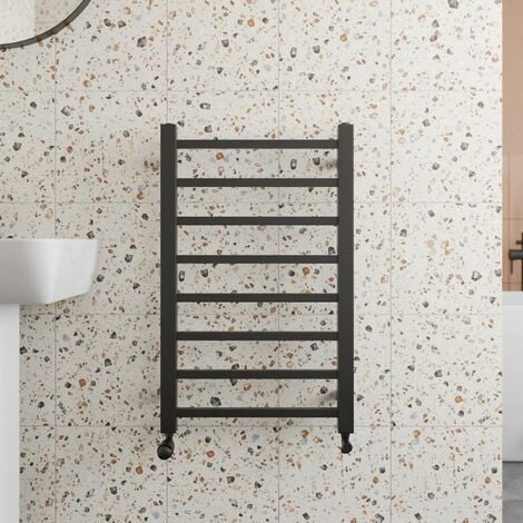 Solaro Designer Matt Black Heated Towel Rail Square Bar Bathroom ...