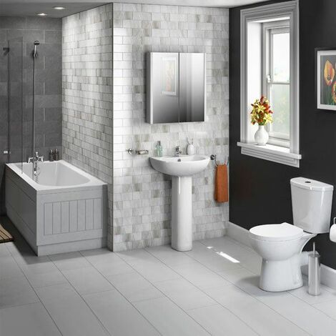 Bathroom Suite 3 Piece Single Ended 1700 Bath WC Basin Wash Sink Basin ...
