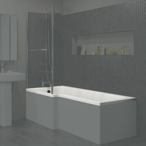 1600mm L Shaped LH Shower Bath Bathtub with Leg Set Only Acrylic Bathroom