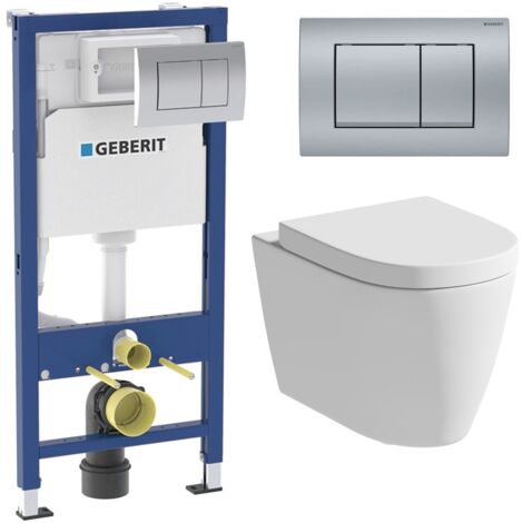 Aquari Rimless Wall Hung Toilet Pan Soft Close Seat & Geberit Concealed ...