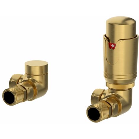 Galiflo Brushed Brass Corner Thermostatic Radiator Valve TRV Pack 15mm ...