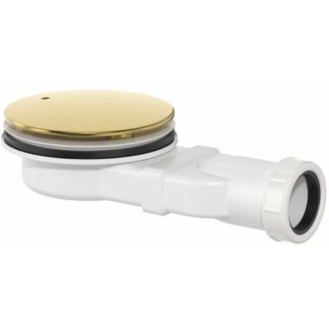 90mm Slim Shower Tray Waste Trap Brushed Brass Vented Cover Easy Clean ...