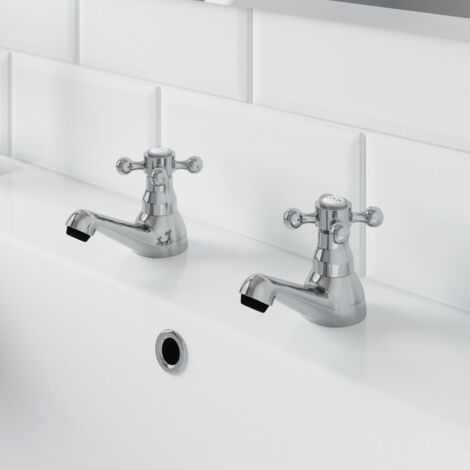 Bathroom Traditional Sink Taps Basin Cross Head Bath Taps Set Pair Twin ...