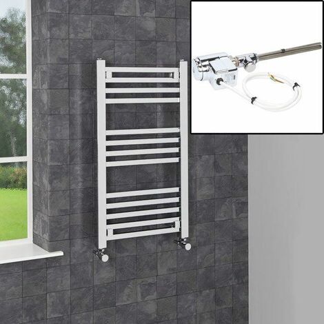 Dual Fuel Heated Towel Rail Chrome Modern Bathroom Heating Thermostatic ...