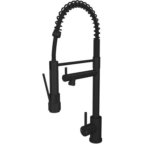 Modern Kitchen Mixer Tap Pull Out Dual Spray Single Lever Matt Black Curved