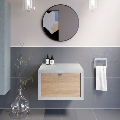 Bathroom Wall Hung Vanity Unit Sink Cabinet Wash Basin Storage Drawer 600mm