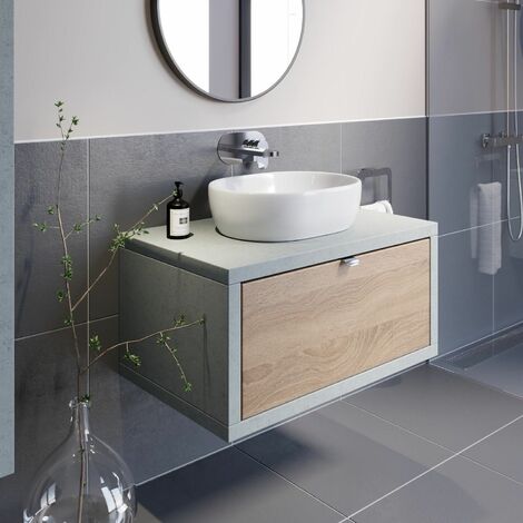 Bathroom Wall Hung Vanity Unit Sink Cabinet Wash Basin Storage Drawer ...