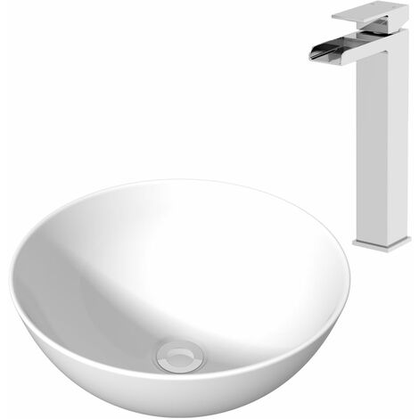 Ceramic Bathroom Vanity Wash Basin Sink Countertop Single Lever Mixer ...