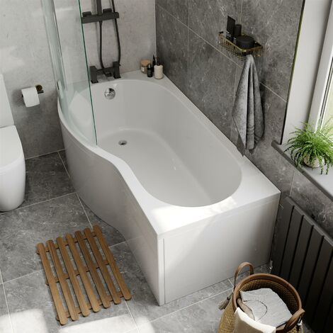 Ceramica P Shaped Bath Bundle 1500 Left - Inc. Shower Screen, Rail and ...