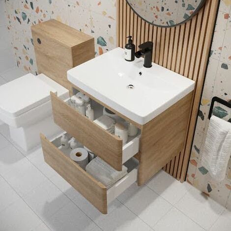 Wood Effect Bathroom Furniture Vanity Unit with Basin Sink Cabinet ...