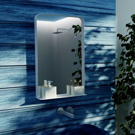 Modern Wall Mounted Bathroom Mirror Curved Vanity Storage Shelf White ...