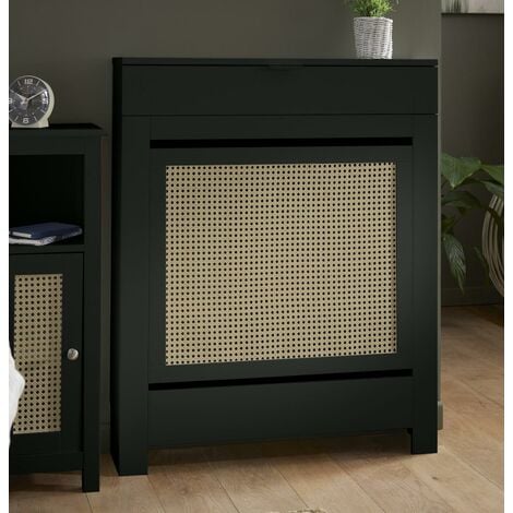 Black Rattan Radiator Cover Cabinet Modern Drawer Storage Furniture 780 ...