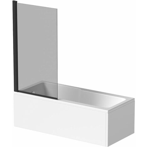 1700 x 750mm Straight Shower Bath Tub Single Ended Acrylic Smoked Shower Screen