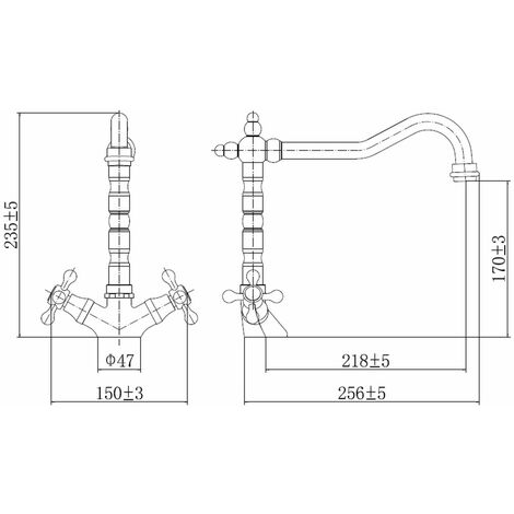 Traditional Brushed Nickel Kitchen Mixer Tap Twin Cross Handles Sink ...