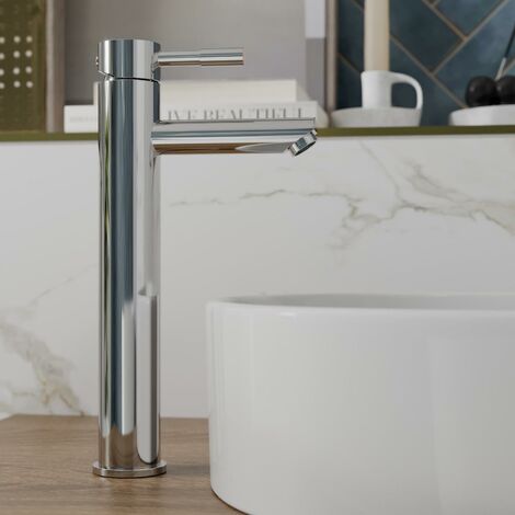 Modern Tall High Rise Basin Mixer Tap Single Lever Chrome Bathroom Sink ...