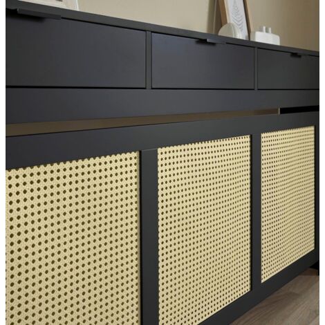Black Rattan Radiator Cover Cabinet Modern Drawer Storage Furniture ...