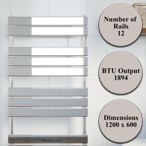 Chrome Flat Panel Heated Towel Rail Bathroom Radiator 1200 x 600mm